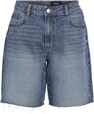 Noisy May Short en Jean Bermuda pour Femme avec Franges et &Eacute;tiquette Arri&egrave;re, Couleurs:Bleu-3, Taille:L