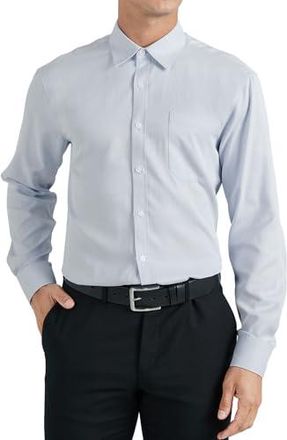 Hisdern Chemise Homme Manches Longues en Coton Chemises Gris Clair pour Hommes Habillée Regular Fit Formelle Boutonnées Mariage avec Poche 2XL