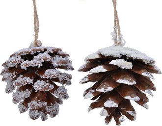 Decoris Christbaumschmuck 7cm x 1 St&uuml;ck Sortiert Zapfen mit Schnee Glitzer Natur braun