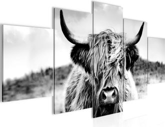 Runa Art Bild Wohnzimmer Schlafzimmer B&uuml;ro Tiere 5 Teilig Schwarz Wei&szlig; Bulle Wandbilder auf Vlies Leinwand 056653a