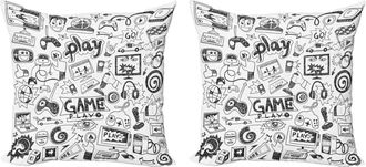 Abakuhaus Videospiele Dekokissen Kissenbezug 2er Pack, Sketch Stil Gaming, Modern Accent Doppelseitiger Digitaldruck, 50x50, Wei&szlig; Grau