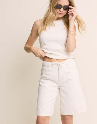 Nobody's Child Sutton - Short en jean long avec cordon de serrage - Blanc