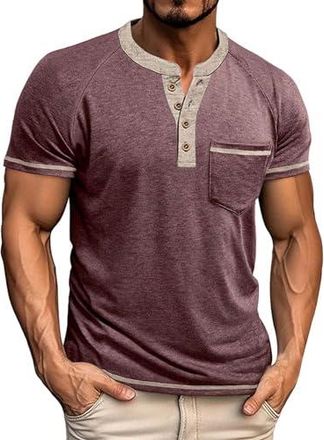 Generic Polo actif pour homme - T-shirt de sport - Col rond - T-shirt de loisirs - T-shirt &agrave; manches courtes - Pour lext&eacute;rieur - Polo sportif - Henley pour ho