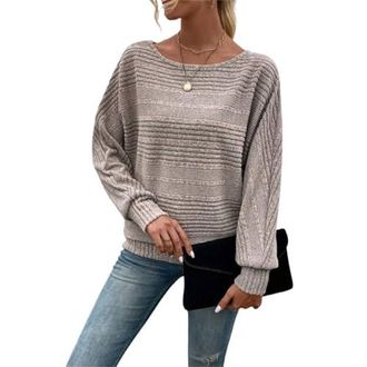 Generic Femmes Doux Solide Batwing Casual Col Rond Pull Haut Manches Longues Haut Business Casual Blousesfall Fashion, gris, 3XL