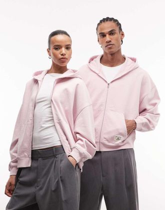 Collusion Circular Design Collection - Schwere Unisex-Kapuzenjacke in Rosa mit Rei&szlig;verschluss