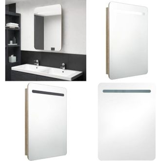 vidaXL LED-Bad-Spiegelschrank Eichen-Optik 60x11x80 cm - LED-Spiegelschrank - Badezimmerspiegel - Eichenschrank - Wandregal - Aufbewahrungsschrank - Home &