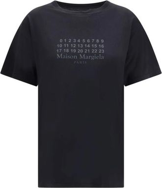 Maison Margiela Femme, Tops, Noir, Taille: 40 FR Logo Cotton T-Shirt