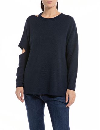 Replay Damen Pullover Baumwoll/Kaschmirmix, Dark Blue 908 (Blau), S