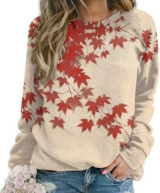 Generic Sweat-shirt graphique dautomne d&eacute;contract&eacute; &agrave; manches longues pour femme - Coupe ample - Pull &agrave; col rond, violet fonc&eacute;, XXL