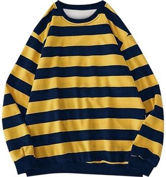 Generic Poudre Femme pour Homme Pull Rond Manches Longues Blouse Ray&eacute;e V&ecirc;tements D&eacute;contract&eacute;s Femme, jaune, XXL