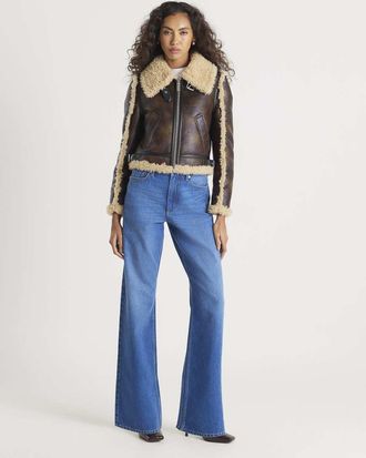 River Island Jean droit d&eacute;contract&eacute; &agrave; taille haute - Bleu moyen