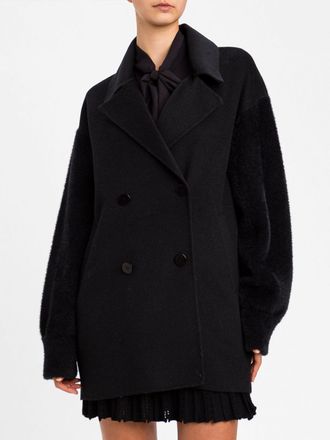 Twinset Manteau court crois&eacute; en m&eacute;lange de laine avec col &agrave; revers