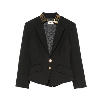 Elisabetta Franchi Gabardine-Jacke mit Juwelenkragen - - Jackets - Damen - Schwarzk - XL