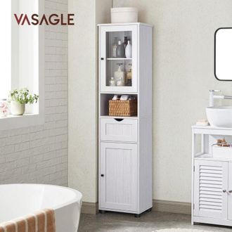 Vasagle Vasagle - Meuble Salle de Bain, Colonne, Rangement avec &Eacute;tag&egrave;res R&eacute;glables, Placards &agrave; Porte, Tiroir, Compartiment, Gain de Place, Blanc &Eacute;rable