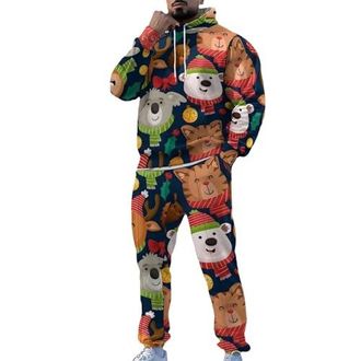 Generic Survêtement de Noël 2 pièces pour homme avec sweat à capuche et jogging - Tenue décontractée de Noël pour sports de plein air - Survêtement dautomne e
