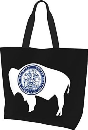 AOOEDM Sac &agrave; provisions r&eacute;utilisable en toile pour femme avec drapeau du Wyoming