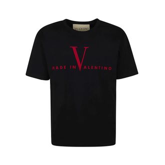 Valentino Garavani Baumwoll-T-Shirt mit Made In Valentino Print - - Tops - Herren - Blau - S
