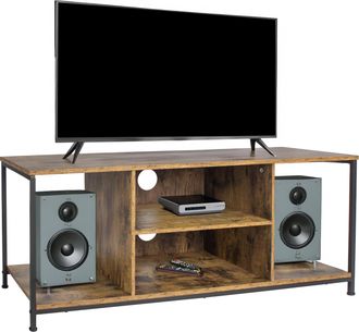 Relaxdays TV-Lowboard, 4 F&auml;cher, offen, TV-Regal bis 55 Zoll, Kabel&ouml;ffnung, Industrial Stil, Fernsehtisch, braun/schwarz