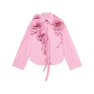 Blumarine Hemdbluse mit Rosen-Applikationen - - Blouses & Shirts - Damen - Rosa - XS