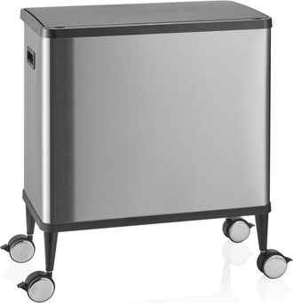hjh OFFICE Sensorm&uuml;lleimer / M&uuml;lltrennsystem Clean Mobile 2 F&auml;cher 48L (2x24L) inkl. Rollen Edelstahl silber hjh OFFICE