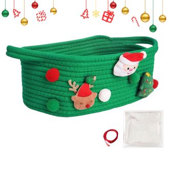 Generic Geflochtener Korb f&uuml;r den Urlaub, Weihnachtss&uuml;&szlig;igkeitenkorb - Geflochtener Baumwollseilkorb mit Griffen | Aufbewahrungsk&ouml;rbe f&uuml;r Schlafzimmer, Wohnzim