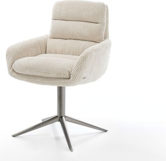 DELIFE Drehstuhl Abelia-Flex mit Armlehnen Cord Beige Fußkreuz Graphit 360° drehbar Wippfunktion, Esszimmerstühle