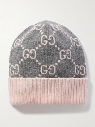 Gucci Beanie Aus Jacquard-strick Aus Kaschmir - Grau