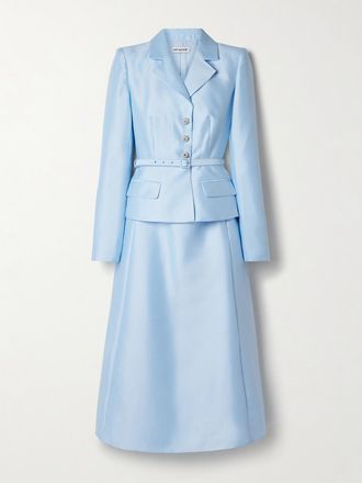 Self Portrait Robe Midi En Taffetas À Ornements Et À Superposition - Bleu