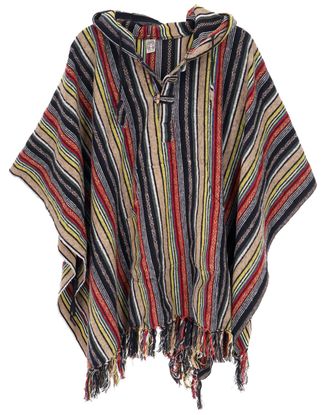 Guru Shop Poncho Hippie Chic, Ethno Poncho, Andenponcho - Beige/grün, Herren/Damen, Baumwolle