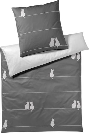 Elegante Mako-Satin-Bettw&auml;sche-Garnitur You & Me (Anthrazit, 135x200+80x80)