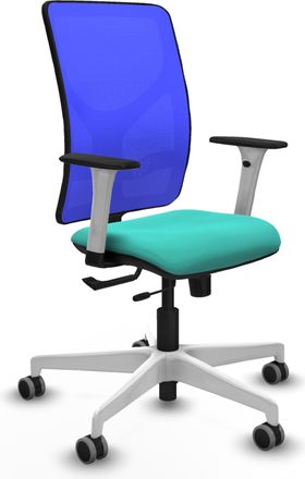 Piqueras y Crespo Computerstuhl mit wei&szlig;en und schwarzen Armlehnen, h&ouml;henverstellbare Lendenwirbelst&uuml;tze, Syncro/Traslack. Blau/T&uuml;rkis