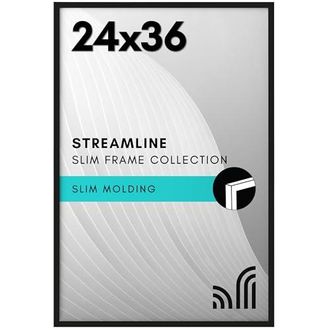 Americanflat 24x36 Poster Frame with Polished Plexiglass - Streamline Collection - Thin Border Picture Frame for Wall Display - Hanging Hardware Included - Black