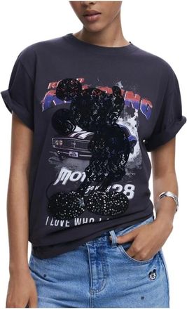 Desigual Femme, Tops, Noir, Taille: 36 FR Mickey Lace T-shirt