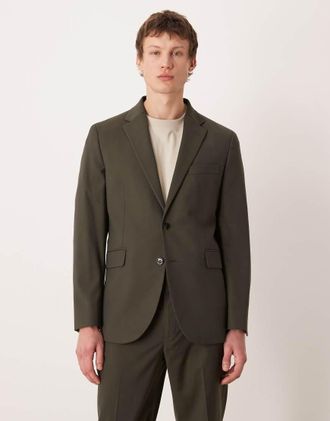 Mango Milan - Eleganter Slim-Fit-Blazer in Khaki, Kombiteil-Gr&uuml;n