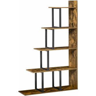 HOMCOM Homcom - tagère bibliothèque séparateur de pièce style industriel en escalier 5 étagères dim. 102L x 30l x 160H cm acier noir panneaux particules