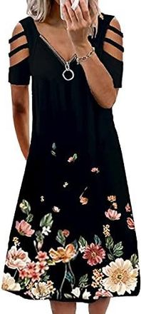 Onsoyours Femme Robe D&Eacute;t&eacute; Casual Longue &Eacute;paule D&eacute;nud&eacute;e Manche Courte avec Poches Chic Robe De Plage Soir&eacute;e Grande Taille Tuniques Ample A Noir XXL