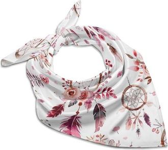 Generic Écharpe carrée en soie légère avec attrape-rêves et plumes bohèmes pour cheveux respirant Cadeau pour homme et femme, multicolore, 46x46cm