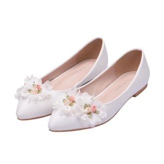 FOMIYES Chaussures de Mariage Plates pour Femmes Ballerines en Dentelle Blanche Noeud D&eacute;coratif Taille 40 L&eacute;g&egrave;res et Confortables pour Mariages et Demoiselles