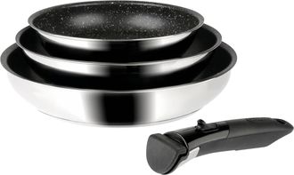 Sitram 714269 Pfannen-Set, Edelstahl, &Oslash; 20, 24, 28 cm, Beschichtung innen Steinoptik, Antihaftbeschichtung, ohne PFOA, abnehmbarer Griff, f&uuml;r alle Herde, auc