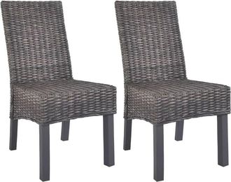 Les Tendances Chaise rotin marron et pieds manguier massif Kaleb - Lot de 2