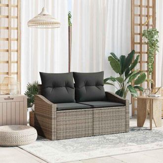 vidaXL Gartensofa mit Kissen Grau 123 x 62 x 69cm Poly-Rattan Vidaxl