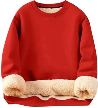 Generic Chandails épais tendance pour femme, couleur unie, tendance, confortable, doublure en polaire, tenues dautomne thermiques, unies, drôles, coupe ample,