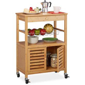 Relaxdays Desserte de cuisine bambou, Chariot de service, plan travail, roulettes, HxlxP 82 x 59,5 x 35 cm, nature - Relaxdays