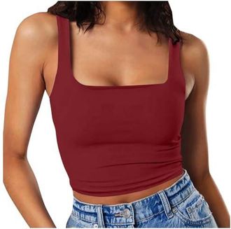 Generic Camisole tendance sans manches Y2K pour femmes, chemises d&eacute;contract&eacute;es, courtes, mignons, d&eacute;t&eacute;, printemps, d&eacute;bardeurs courts, col carr&eacute;, tendance, sor