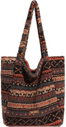 Generic Sac &agrave; main en peluche de grande capacit&eacute;, sac &agrave; bandouli&egrave;re, sac de courses d&eacute;contract&eacute; pour femme, shopping, marron, 370*300*160MM