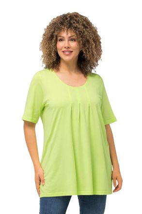 Ulla Popken Damen, Zierfalten, A-Linie, Rundhals, Halbarm, Modal T-Shirts, Limettengrün, 46-48