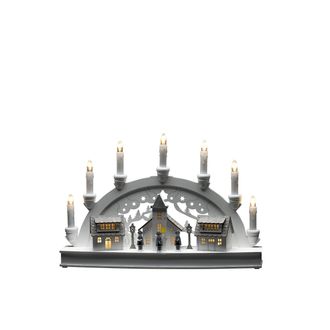 Konstsmide LED Holzsilhouette Häuser, weiß, wählbare Energiefunktion, 6H Timer, 10 warm weiße Dioden, batteriebetrieben & USB, Innen, weißes Kabel, 2 x AA 1.5V (