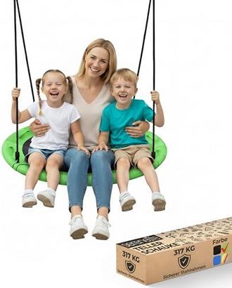 SereneLife Nestschaukel Gr&uuml;n 100 cm - Runde H&auml;ngeschaukel f&uuml;r Kinder & Erwachsene mit gepolstertem Rahmen & wetterfestem Stoff F&uuml;r Garten & Zimmer, 270 kg tragba