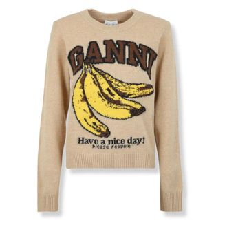 Ganni Graphic Wool Jumper - - Knitwear - Damen - Braun - XS