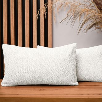 MG Design 2er Set Kissenbezüge 30 x 50 cm in Weiß - mit Reißverschluss, fein gewebt mit Chenille-Haptik, pflegeleich